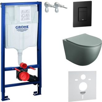 Domino Grohe wc Set mit Vorwandelement, Wand-WC und Sp&uuml;lknopf