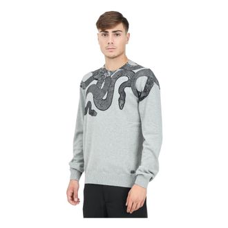 Just Cavalli Schlangen Grafik Pullover - - Knitwear - Herren - Grau - XL