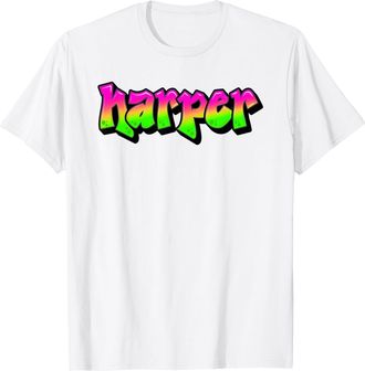 BDAZ Harper Graffiti Personalisierter Name Gr&uuml;n Rosa Frauen M&auml;dchen T-Shirt