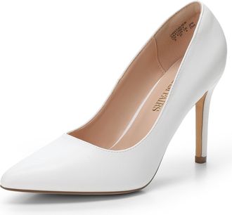 Dream Pairs Damen High Heels Spitzschuh Pumps f&uuml;r Hochzeit Brautschuhe Party,Size 38.5,Weiss/Pu