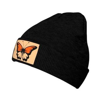 Generic Bonnet Souple Tricoté Papillon Orange Extensible Bonnet Hiver Chaud Tricot Chaud Beanie Tricoté pour Adultes Femme Ski