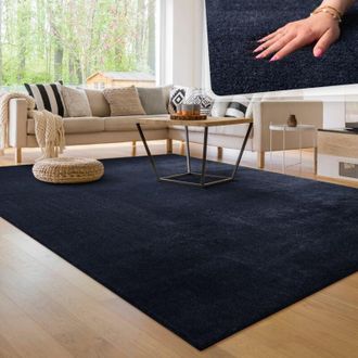 Paco Home Paco Home Tapis Moderne Salon &Agrave; Poils Courts Lavable Doux Uni Effet Fourrure Antid&eacute;rapant 200x280 cm, Bleu Marine