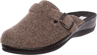 Brandsseller Pantoufles en feutre pour femme - Avec boucles - Application - Pantoufles de maison, marron clair, 37 EU