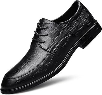 Generic Chaussures Oxford habillées for Hommes, Chaussures Derby à Lacets en Cuir à Bout Tablier, antidérapantes, à Talon Bas et Bloc, for Mariage(Black Embos