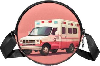 Generic Ambulance Petit sac &agrave; bandouli&egrave;re circulaire pour femme avec fermeture &eacute;clair et bretelles r&eacute;glables Style d&eacute;contract&eacute;