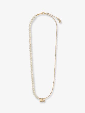 Dolce & Gabbana Brass necklace with pearls and DG logo - DOLCE & GABBANA - gender_Woman