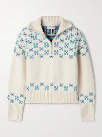 Calle Del Mar Winter Fair Isle Cashmere Half-zip Sweater - Neutrals
