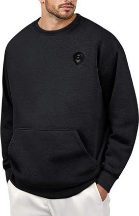 Generico Sweatshirt chauff&eacute; pour homme, sweat coupe-vent avec poche, sweatshirts sans capuche, col rond, sweat chaud &agrave; cinq zones, Noir, XL