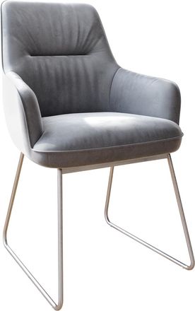 DELIFE Polsterstuhl Zelia-Flex mit Armlehnen Kufengestell Edelstahl Samt Grau Taschenfederkern