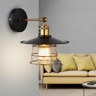 Globo Lighting Wandleuchte Industrial Flurleuchte Treppenhauslampe messing schwarz Wandlampe beweglich, Metall, 1x E27, BxHxT 20x28x28 cm