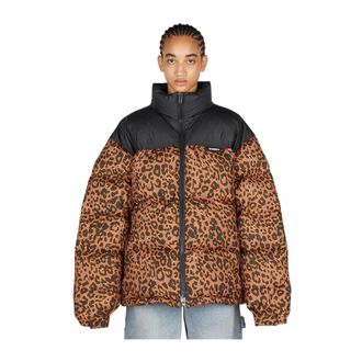 VETEMENTS Femme, Vestes, Brun, Taille: 38 FR Doudoune Imprim&eacute;e L&eacute;opard