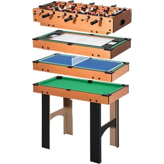HOMCOM Table multi jeux 4 en 1 babyfoot billard air hockey ping-pong avec accessoires en bois 92L x 78l x 80H cm-Bois naturel