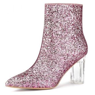 Allegra K Bottines transparentes &agrave; paillettes pour femme, rose, 39 EU