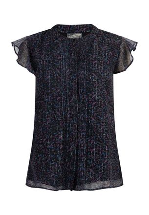 Dreimaster Dreimaster Blusenshirt mit Rüschenärmeln Damen Schwarzer Blumendruck