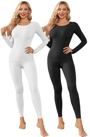 Ekouaer sous Vetement Chaud Femme Flexible Respirant Ensemble de Ski Femme Tenant Chaud pour Hiver, Noir + Blanc, M