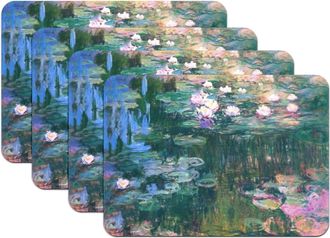 Fabulous Tischsets, Unterseite aus Gummi, Motiv: Monet Les Nympheas, Malerei, Frankreich, großes Format, 39,5 x 28,5 cm, 4 Stück