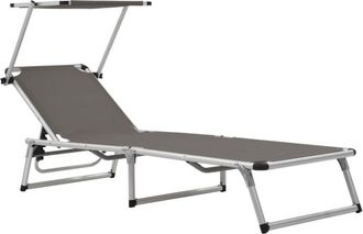 vidaXL Chaise longue pliable avec toit aluminium et textil&egrave;ne gris vidaXL