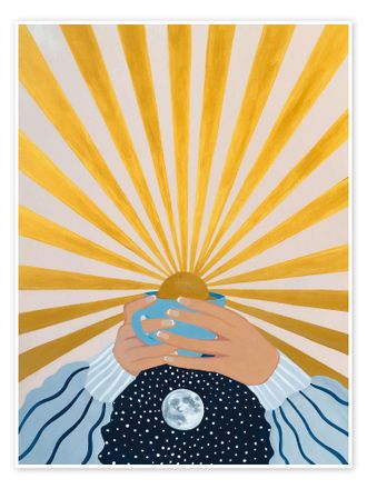 Posterlounge First Coffee Poster von Mandy Reinmuth 30 x 40 cm Blau Wandbilder Wanddeko