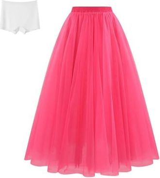Generic Jupe Midi en Tulle pour Femme, Jupe en Tulle Superpos&eacute;e &Eacute;l&eacute;gante avec Taille Haute &Eacute;lastique, Jupe Fluide Et Ample en Maille pour Entra&icirc;nement De Dans