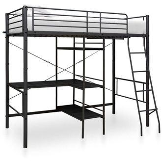 vidaXL Etagenbett mit Tischrahmen Schwarz Metall 90x200 cm Vidaxl