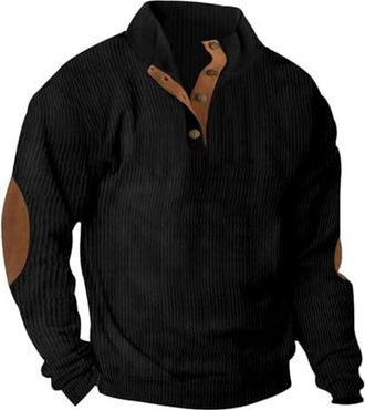 Generic Sweat-shirt pour homme automne hiver ample doux à manches longues col montant vintage enthique cowboy pull léger travail extérieur en velours côtelé b