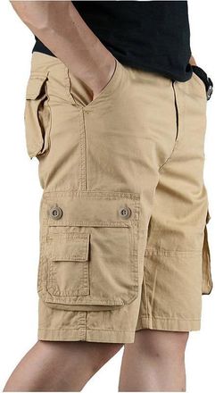 Generic Herren Cargo Shorts Baumwolle Kurze Hose Casual Einfarbig Cargohose Sommer Bermuda Short mit Multi Taschen Sommerhose Elastischer Bund Sporthose Regul