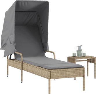 vidaXL Vidaxl - Sonnenliege mit Dach und Tisch Beige Poly Rattan