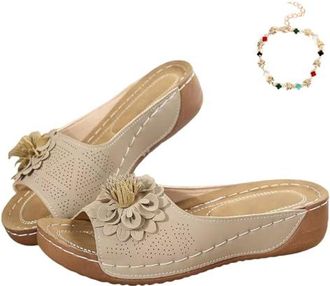 Generic Sandales compensées confortables antidérapantes à bout ouvert pour femme, avec soutien de la voûte plantaire, pantoufles, beige, 38 EU