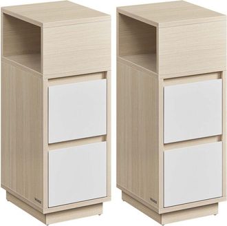 Vasagle Tables de Chevet, Lot de 2, avec 2 Tiroirs et Compartiment Ouvert, Beige Naturel et Blanc Nuage - Vasagle