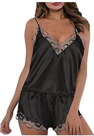 Generic Noeuds Lingerie Femmes Camisole Sous-v&ecirc;tements Ensemble Charmant Chemise de Nuit Yoga Ensemble Femmes, Noir, XL