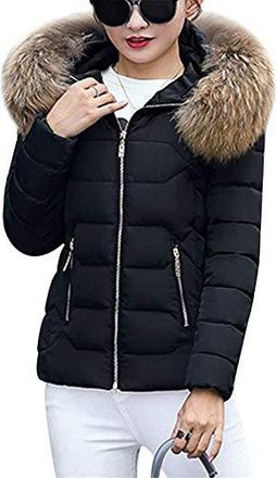 Onsoyours Femme Manteau Hiver Chaud Fourrure avec Capuche Rembourrée Veste Fausse Poche Zippée Chaud Doudoune Col Fourrure Grande Taille Épais Blouson À Capuche