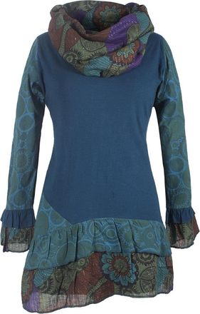 vishes Alternative Bekleidung - Damen Langarm Mandala R&uuml;schen-Kleid mit Kapuzenschal t&uuml;rkis 36-38