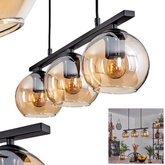 HOFSTEIN Pendelleuchte Koyoto, H&auml;ngelampe aus Metall/Glas in Schwarz/Bernsteinfarben, H&auml;ngeleuchte im Retro/Vintage-Design mit Glasschirmen (&Oslash; 15 cm), 3-flammi