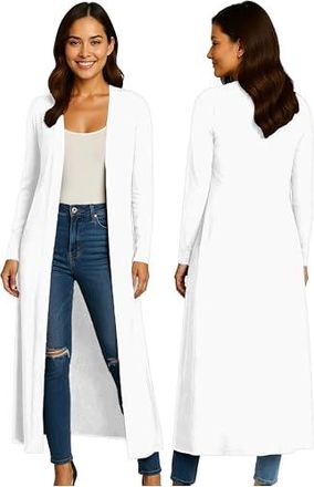 Re Tech UK Gilet Long - pour Femme - col/Manches Longues - Style Boyfriend/l&eacute;ger - Blanc - XXL EU 48-50 (Grande Taille)