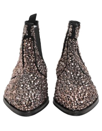 Dolce & Gabbana Mens Silver Embellished Chelsea Ankle Boots Shoes Leather