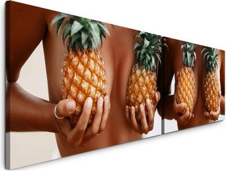 Paul Sinus Art Frauen mit Ananas vor ihren Brüsten 180x50cm - 2 Wandbilder je 50x90cm - Kunstdrucke - Wandbild - Leinwandbilder fertig auf Rahmen