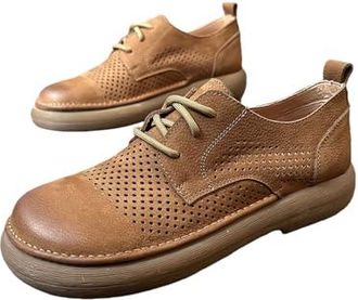 Generic Chaussures r&eacute;tro d&eacute;contract&eacute;es &agrave; enfiler en cuir v&eacute;ritable doux et respirant pour homme, jaune/marron, 39 1/3 EU