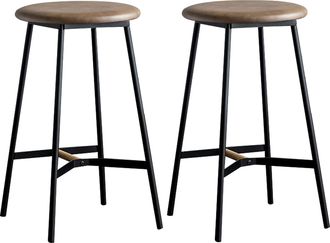 Generic Industrielle Schwarze Barhocker Mit R&uuml;ckenlehne - 2er-Set, 65 cm Sitzh&ouml;he, Eisengestell, 300 Pfund Tragkraft(Brown-2ps,65cm/25.6in)