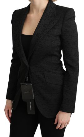 Dolce & Gabbana Womens Black Brocade Single Breasted Blazer Jacket Clothing