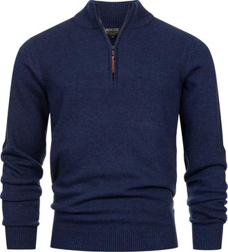 Indicode Herren INMargous Half-Zip Feinstrickpullover mit Stehkragen und Rei&szlig;verschluss | Herrenpullover Strickpullover f&uuml;r M&auml;nner Sky Captain, XXL