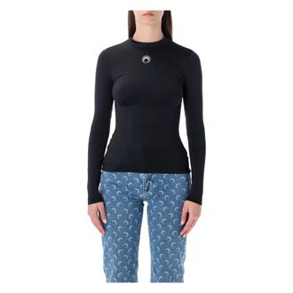 Marine Serre Kristallverziertes Moon Logo High-Neck Top - - Tops - Damen - Schwarzk - XS