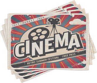 Abakuhaus Jahrgang Platzmatten, Retro Kino Film Vintage Papier Textur Hollywood Stars Thema Bild Drucken, Tiscjdeco aus Farbfesten Stoff für das Esszimmer und K