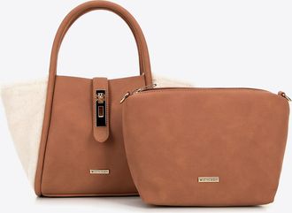 Wittchen Damen-Etui aus &Ouml;ko-Leder und Pelz, beige