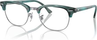 Ray-Ban Clubmaster Optics Grün Gestreift Fassung Klar Glas Polarisiert 53-21