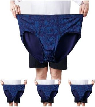 Generic XL-8XL Grandes Tailles Lot De 4 Slips En Coton Imprim&eacute;s For Hommes For Personnes &Acirc;g&eacute;es D&acirc;ge Moyen, Confortables Et Amples(Dark Blue,8XL)