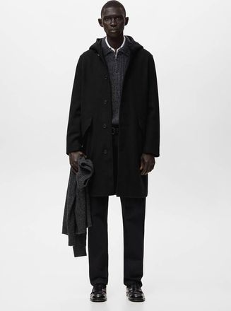 Mango Manteau laine m&eacute;lang&eacute;e capuche noir - Homme - S - MANGO MAN