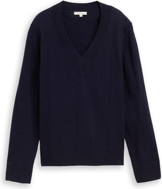 Tom Tailor Damen 1049138 Strickpullover mit V-Ausschnitt, 13160-Knitted Navy Melange, 3XL