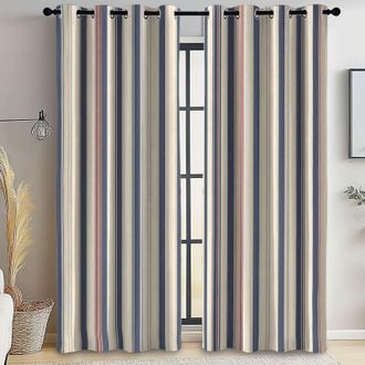 Generic Vorhang Blickdichte Traditionell Vertikale Streifen Muster mit Ösen Dekoration für Schlafzimmer Kinderzimmer, Vorhang H 160 x B 70 cm (2er Pack) Bedru