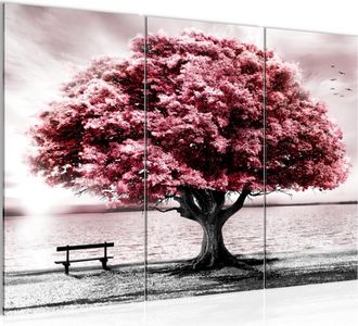 Runa Art Wandbilder Strand Sonnenuntergang Bild XXL Wohnzimmer Schlafzimmer Grau Rosa Strand Baum 120 x 80 cm 3 Teilig 050631b