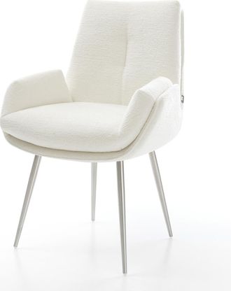 DELIFE Esszimmerstuhl Clea-Flex Boucl&eacute; Soft Beige 4-Fu&szlig; konisch Edelstahl, Esszimmerst&uuml;hle